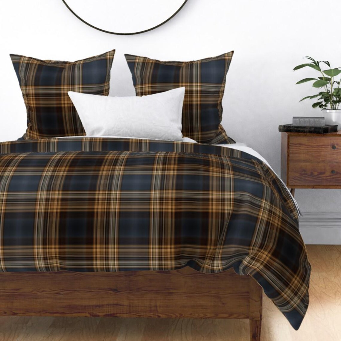Blue Brown Tartan Bedding - Fine Line Plaid by Northern_whimsy ...