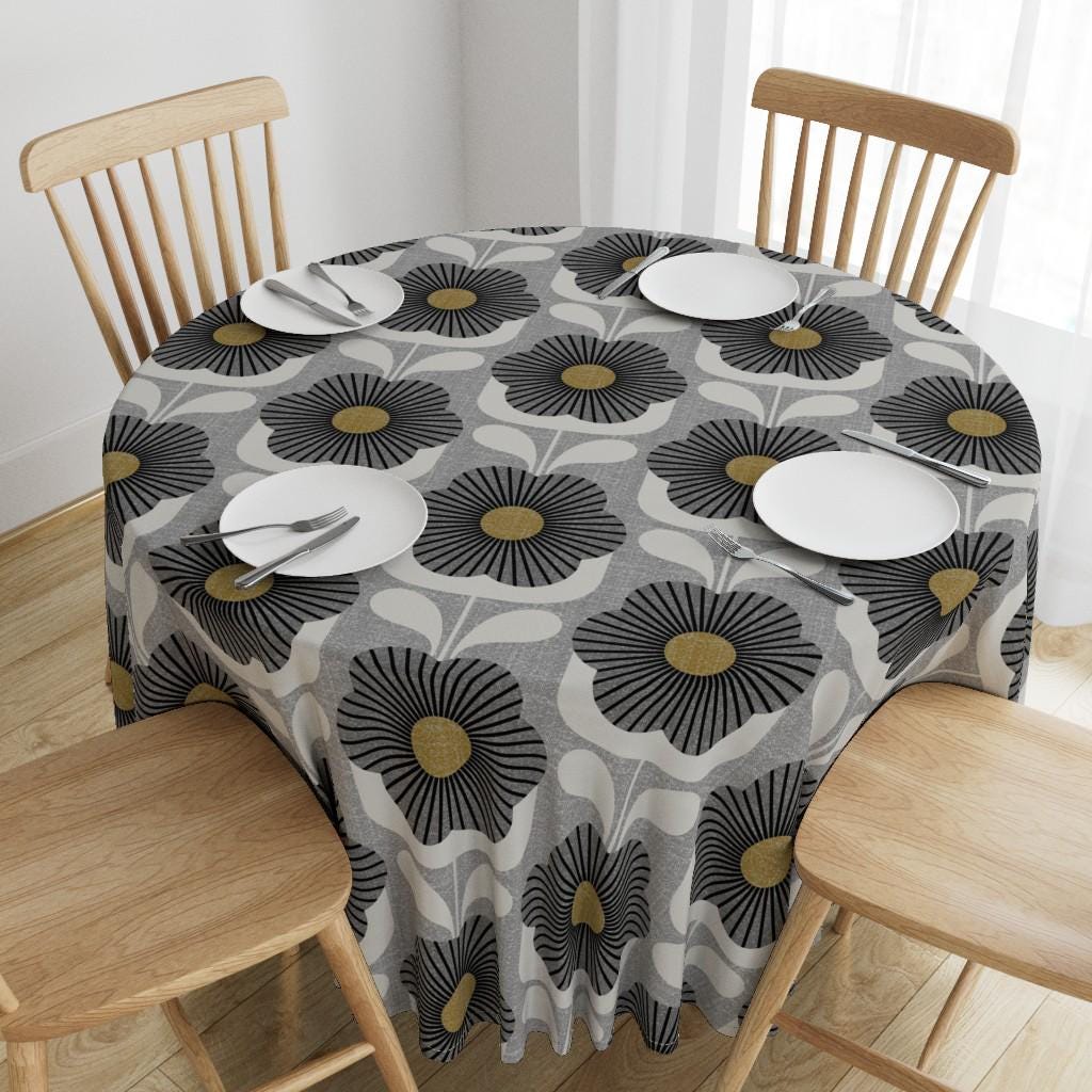 Mod Scandi Flowers Tablecloth - Mod Deco Blooms by Ottomanbrim - Large ...