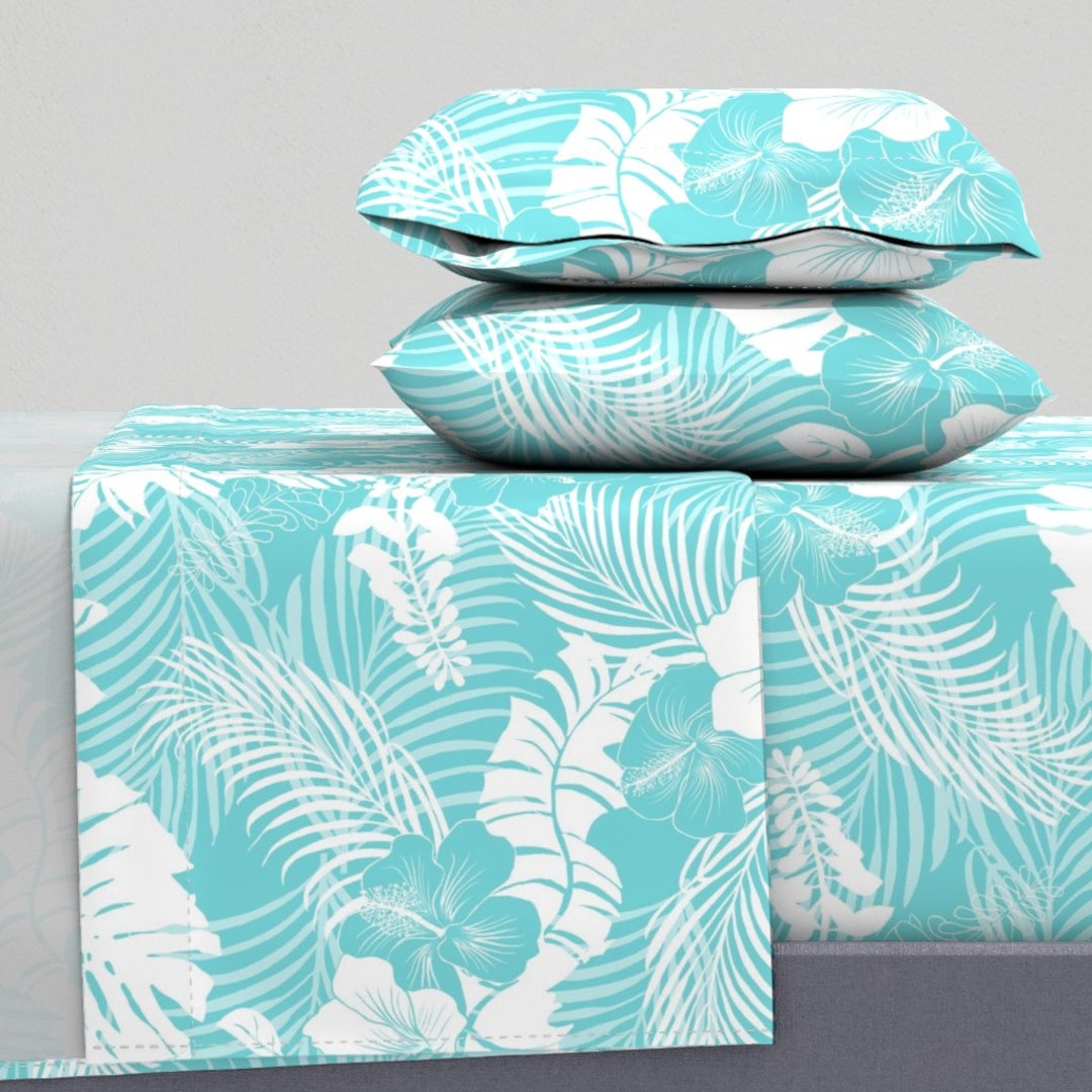 Tropical Sheets Aloha Nui Light Turquoise by Kadyson Blue Jumbo ...