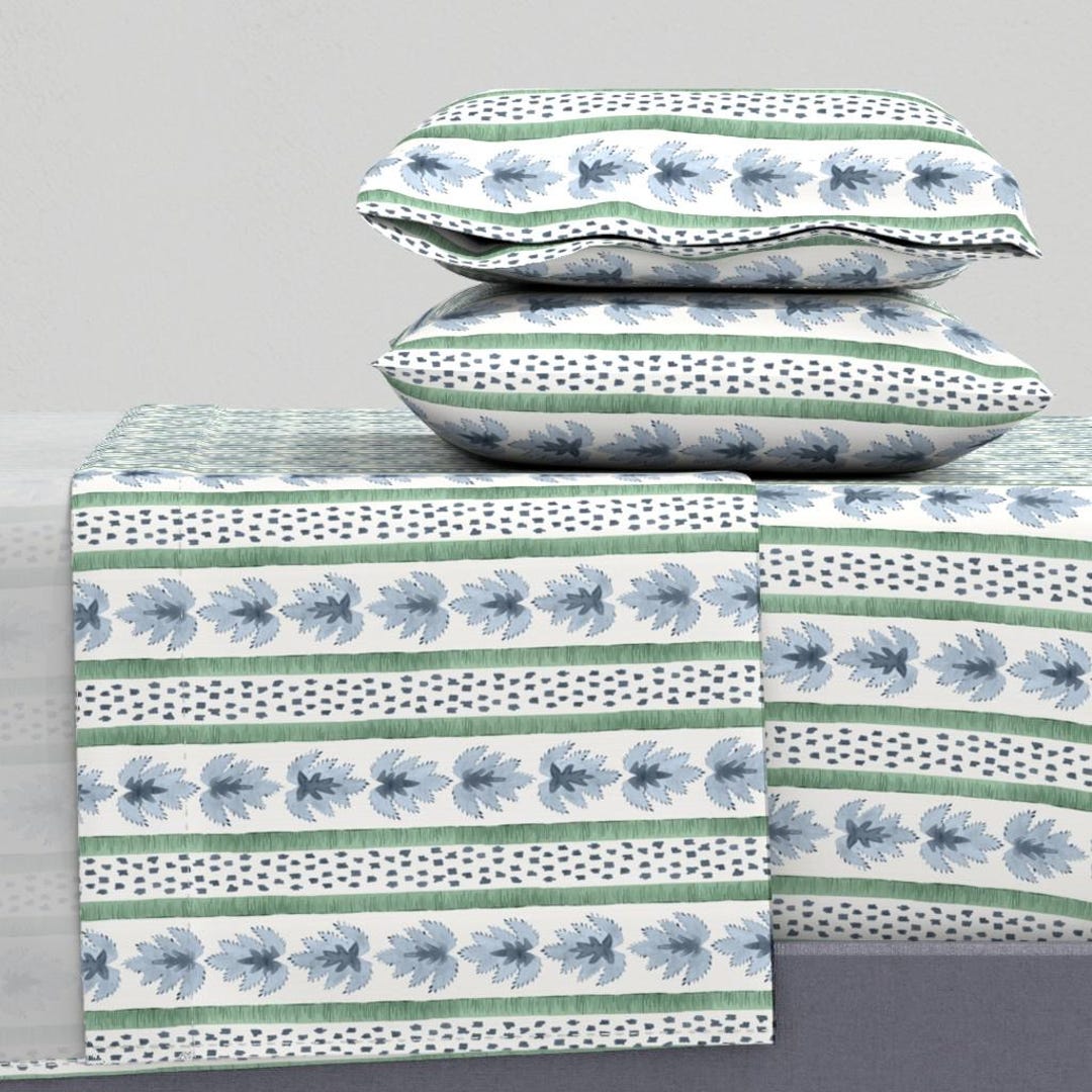 Leaf Stripe Sheets - James Stripe by Danika_herrick - Leaves Dots ...