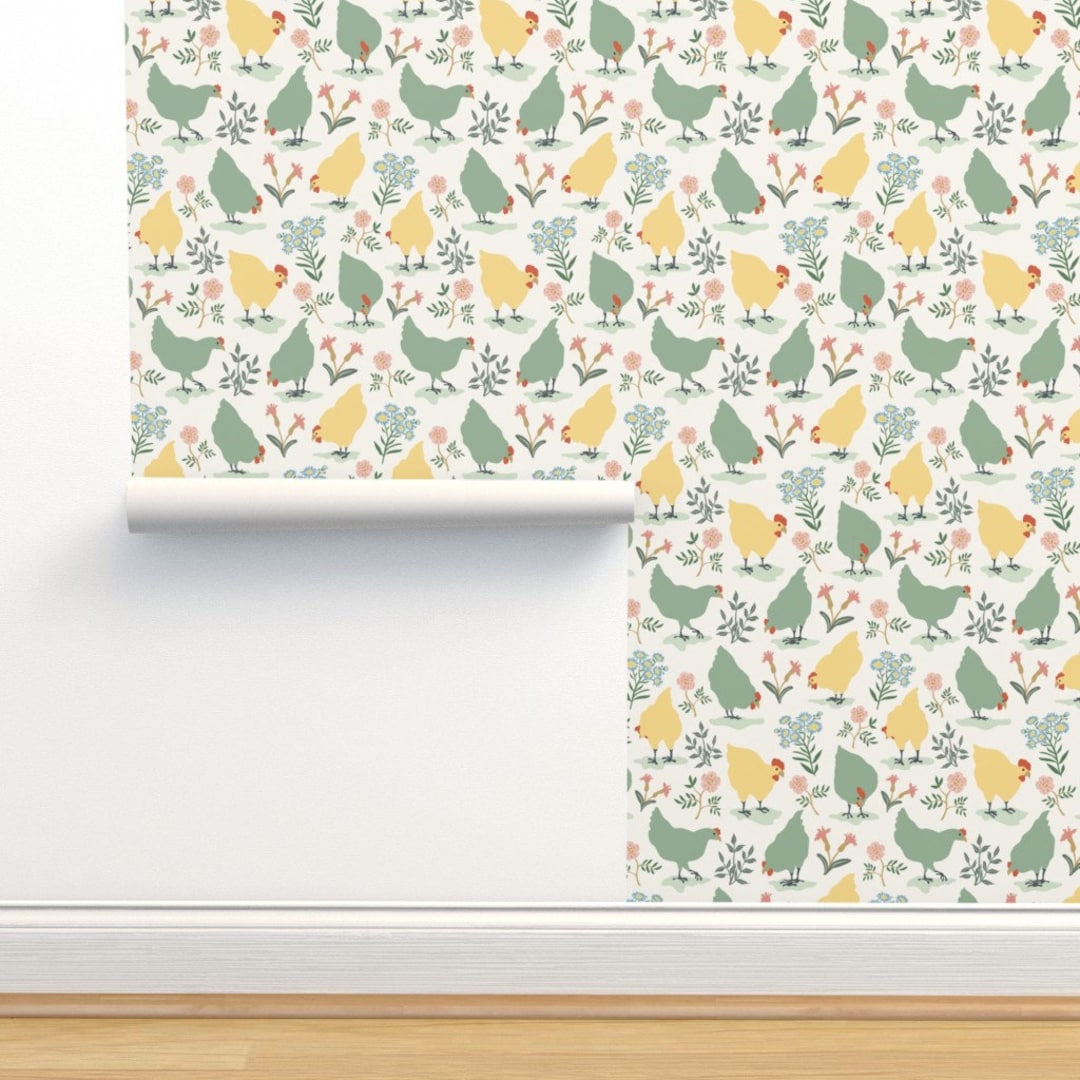 Spring Chickens Non-pasted Wallpaper Yellow Green Hens Chickens ...
