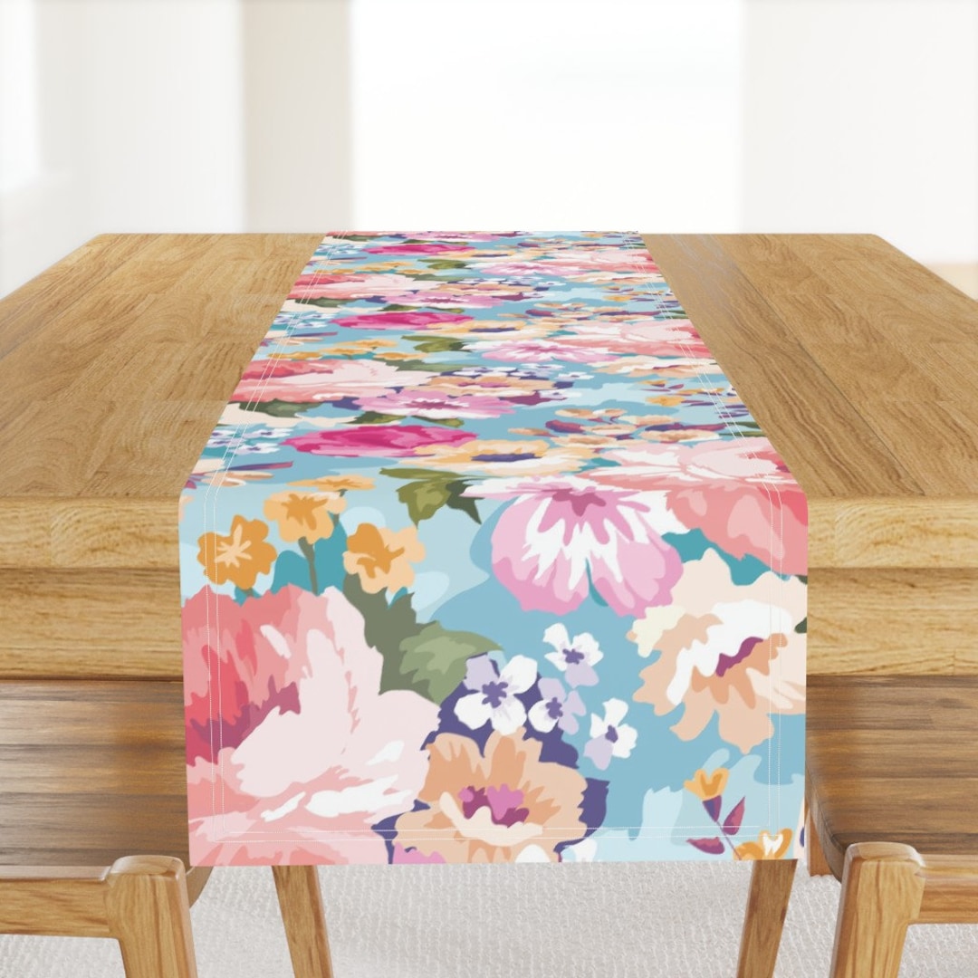 Large Scale Floral Table Runner - Flower Season by Peagreengirl ...