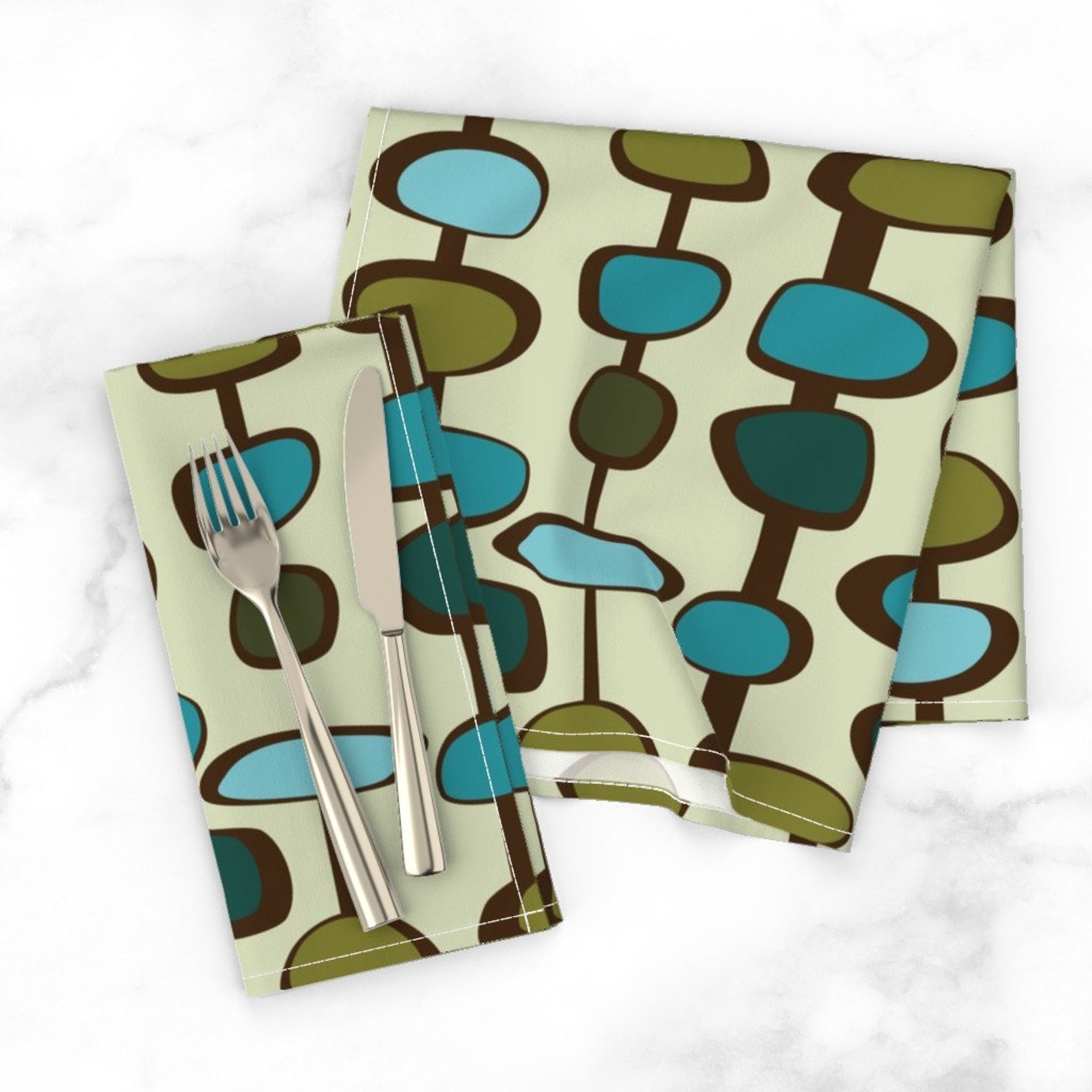 Mid Century Modern Dinner Napkins set of 2 Baubles Teal by - Etsy