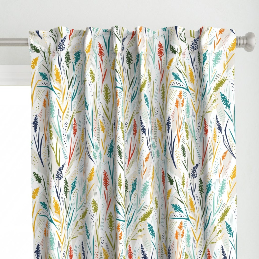 Wild Grasses Curtain Panel Wild Herbs in Bright Colors by Elislis ...