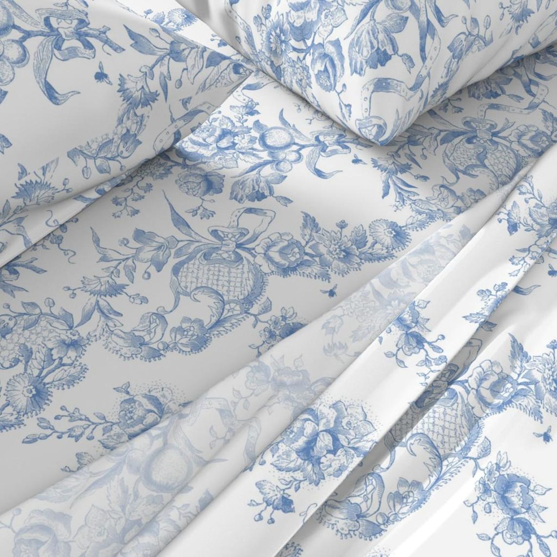 Blue Sheets - Blueberry Toile by Lilyoake - Toile Fruit Roses Bee ...