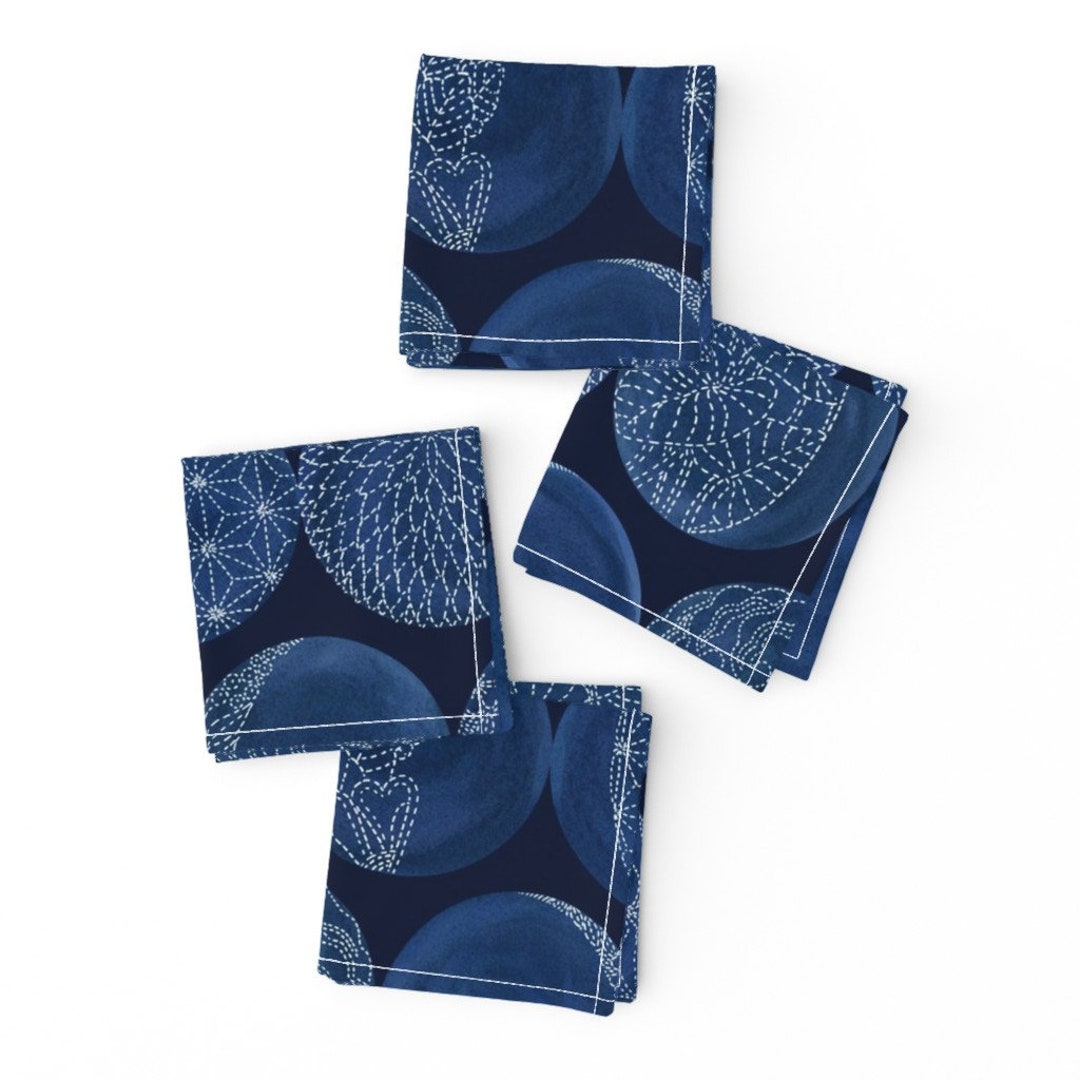 Japanese Inspired Cocktail Napkins set of 4 Sashiko Moon Phases by ...