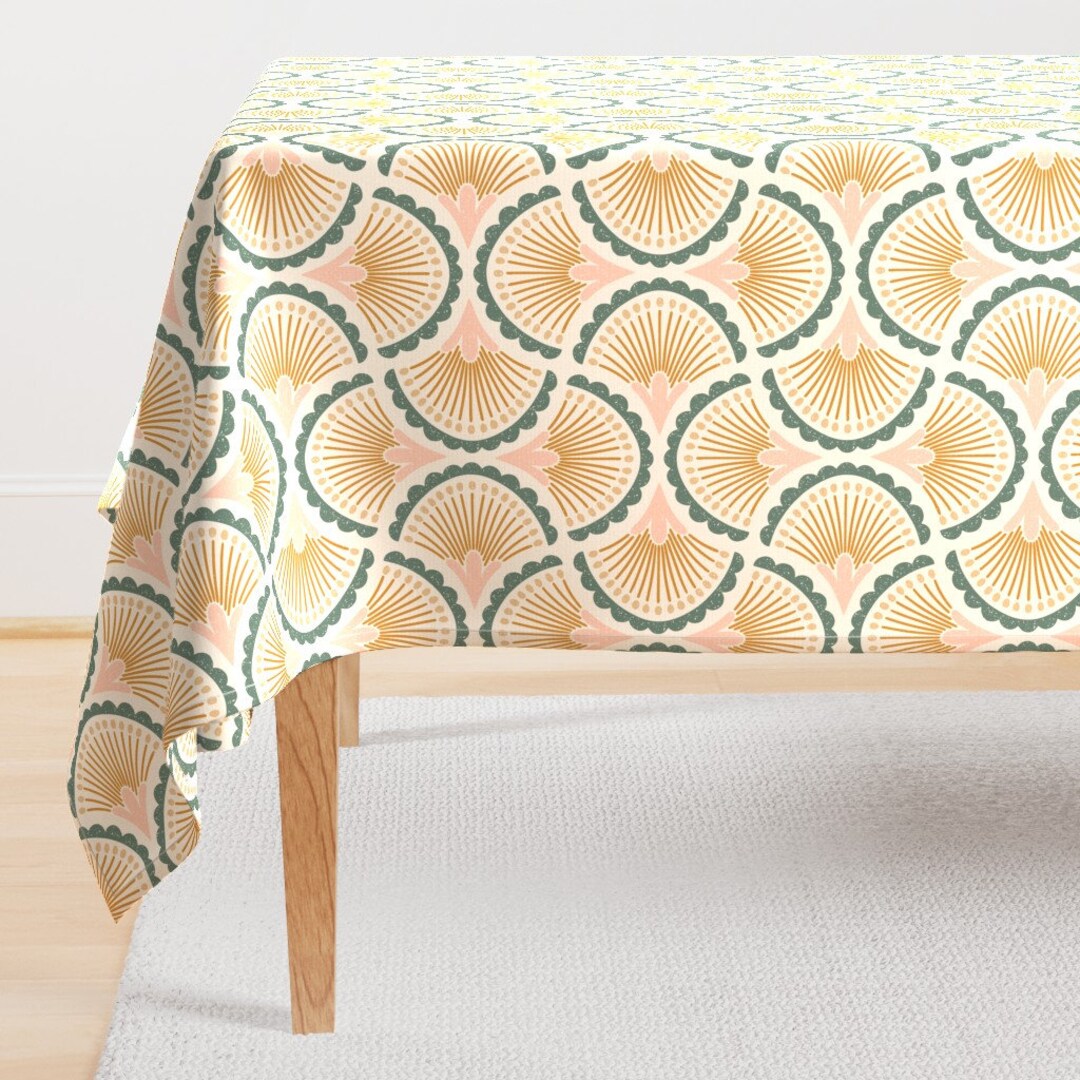 1920s Floral Tablecloth 1920s Luxe Floral by Mijuo_design Teal Mustard ...