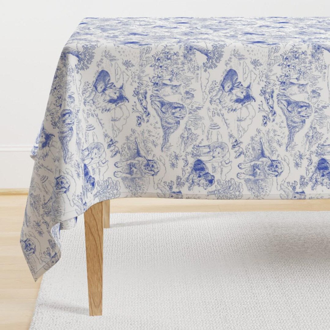 Dog Toile Du Jouy Tablecloth - Country Dogs Toile by Vinpauld - Blue on ...