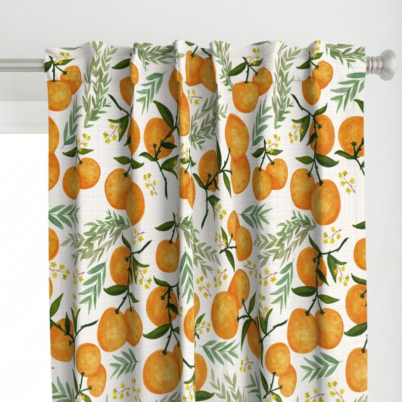 Citrus Botanical Curtain Panel Orangey by Glitterrelics | Etsy