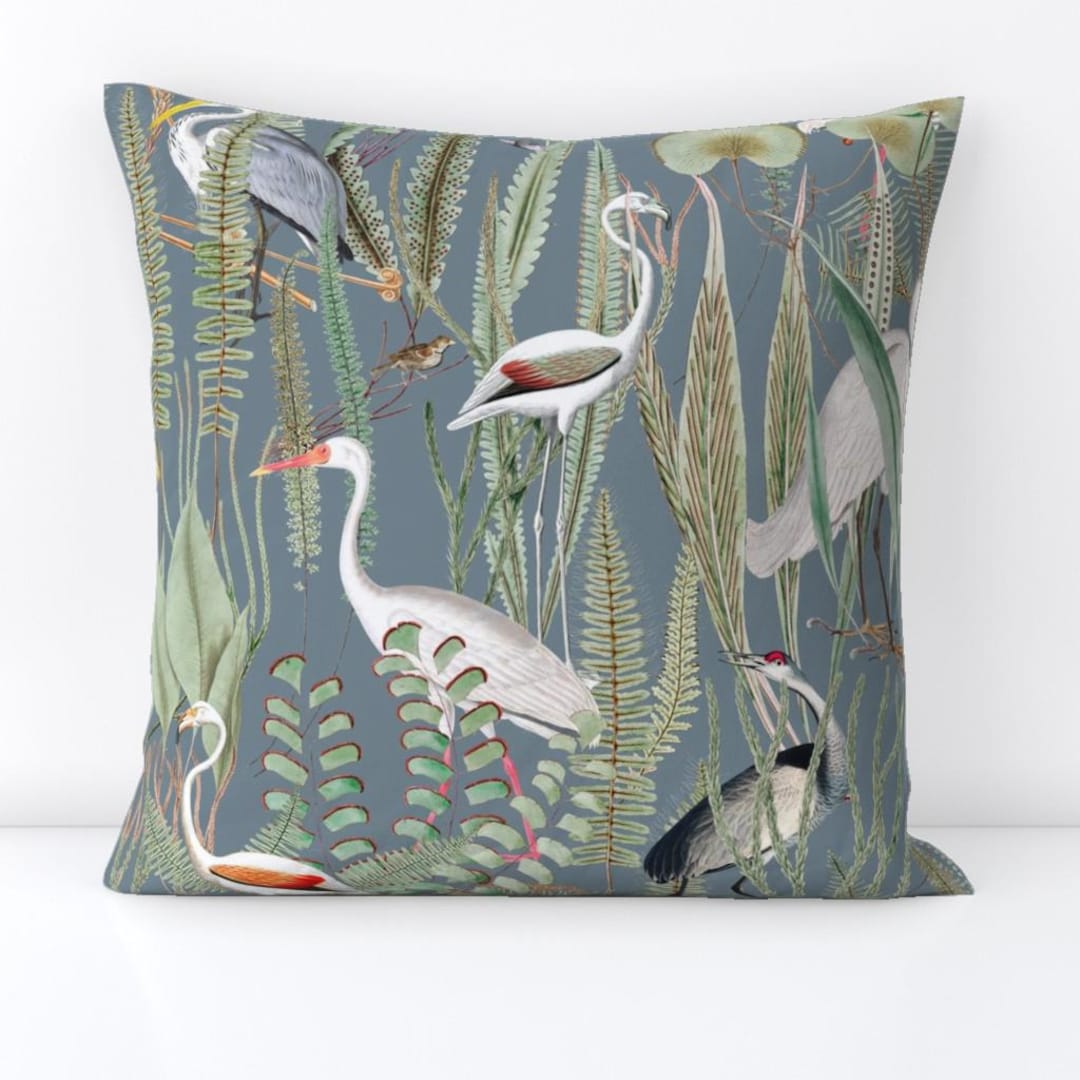 Cranes Throw Pillow - Herons Slate Blue Gray Large Scale Birds Wildlife ...