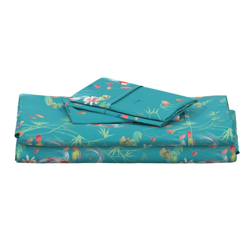 Koi Fish Sheets Japanese Water Garden Teal by | Etsy
