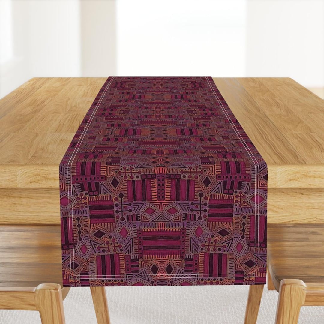 Kilim Table Runner - Burgundy Abstract Boho Bohemian Rustic Turkish Red ...
