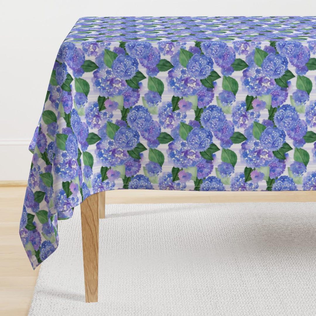 Floral Tablecloth - Blue Hydrangeas and Stripes by Noondaydesign ...