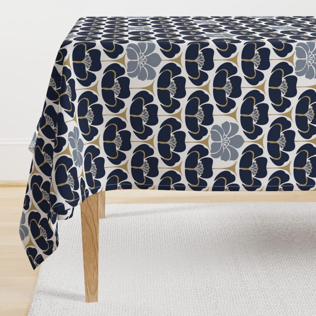 Art Deco Floral Tablecloth - 1920s Floral Indigo by Fernlesliestudio ...