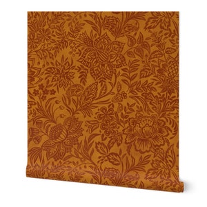 Traditional Floral Non-pasted Wallpaper Chintz Botanical Rust Orange ...