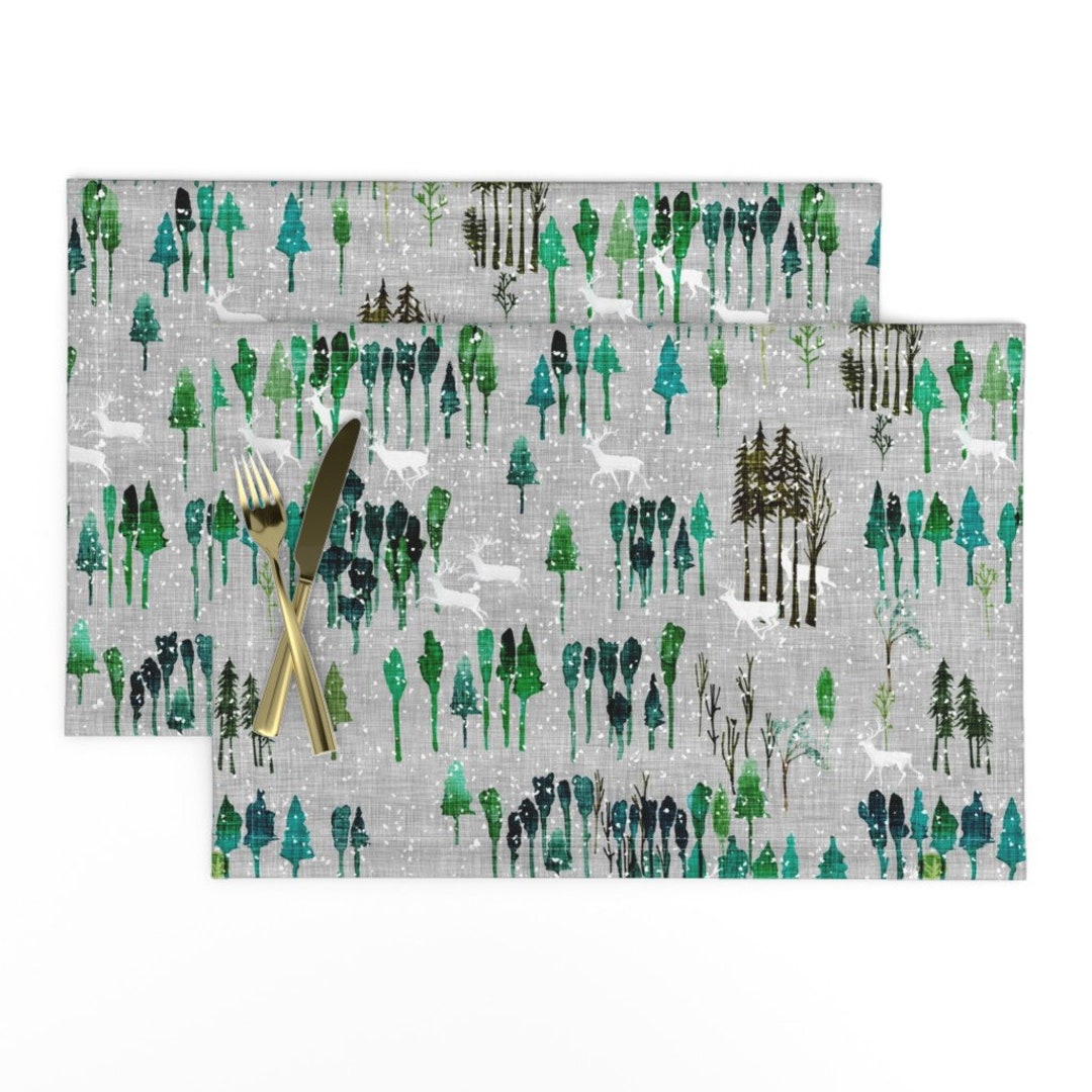 Winter Forest Placemats set of 2 Wintry Wood by Nouveau_bohemian Snowy ...
