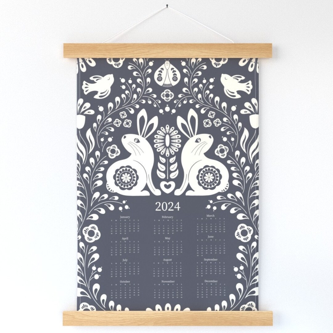 2024 Calendar Wall Hanging Rabbit Folk Garden by Anna_kennedy Rabbit ...