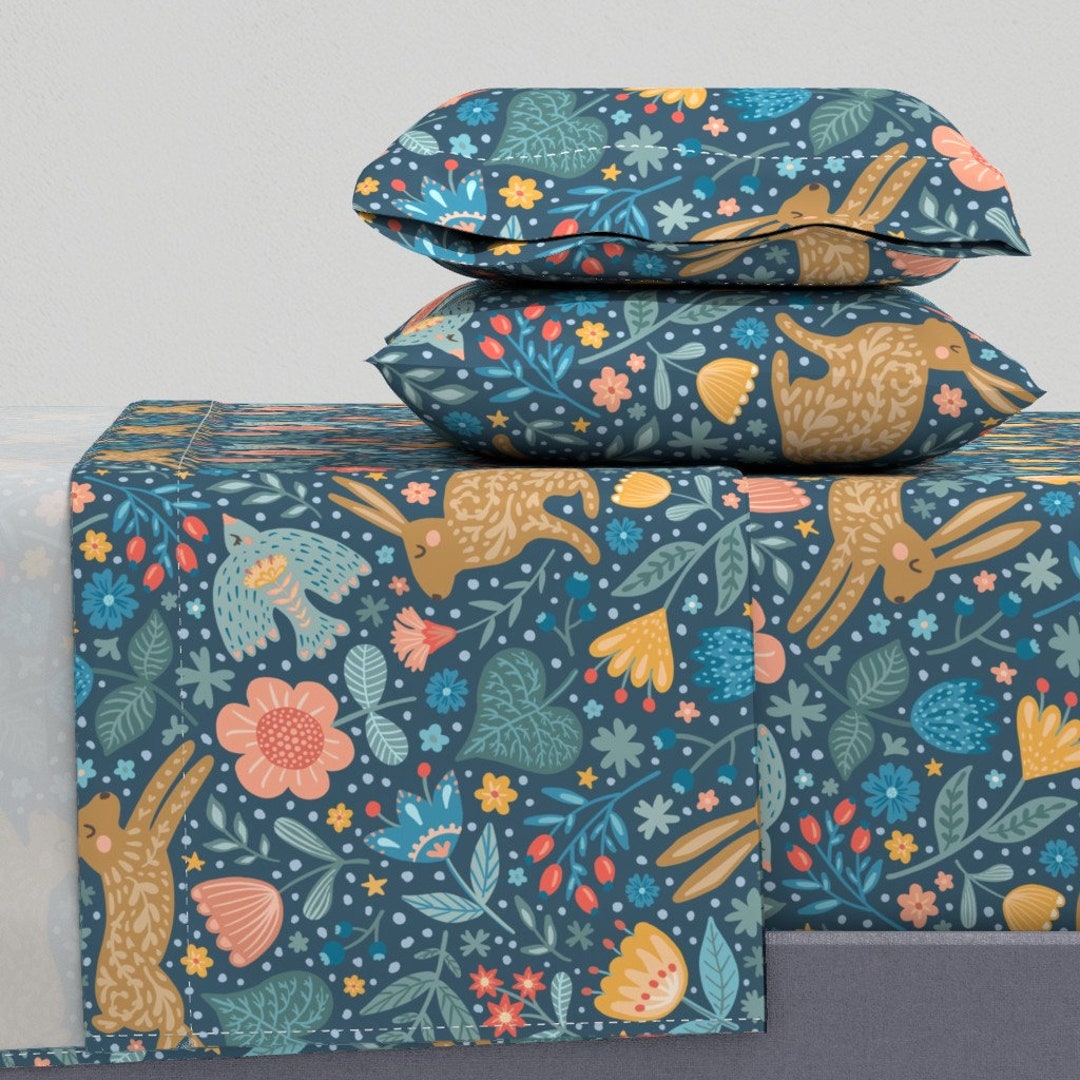 Scandi Woodland Sheets Folk Art Rabbits by Bamokreativ Forest Animal ...