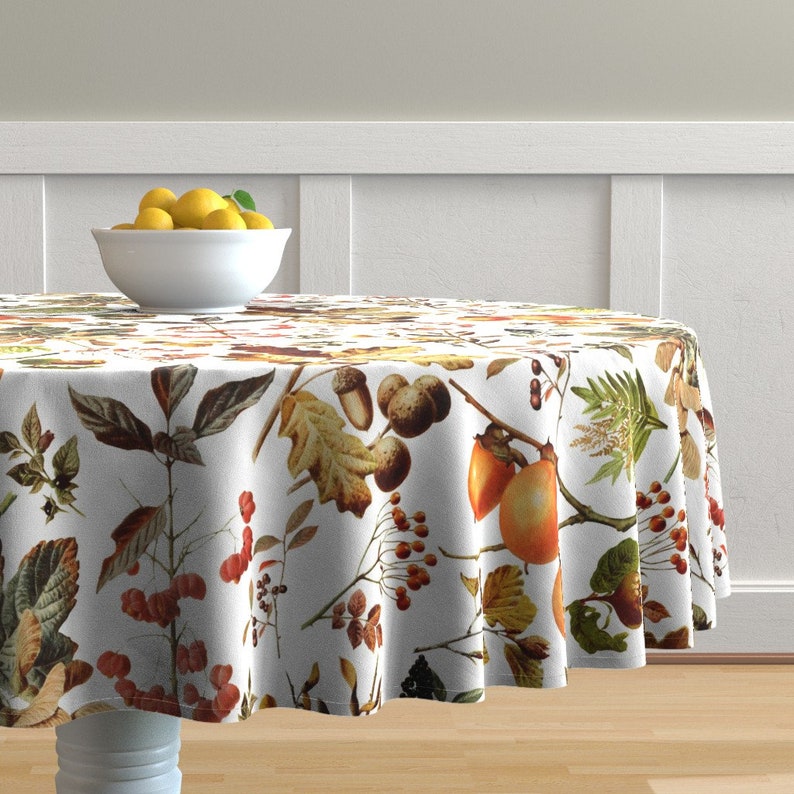 Fall Round Tablecloth Vintage Botanical Autumn by - Etsy