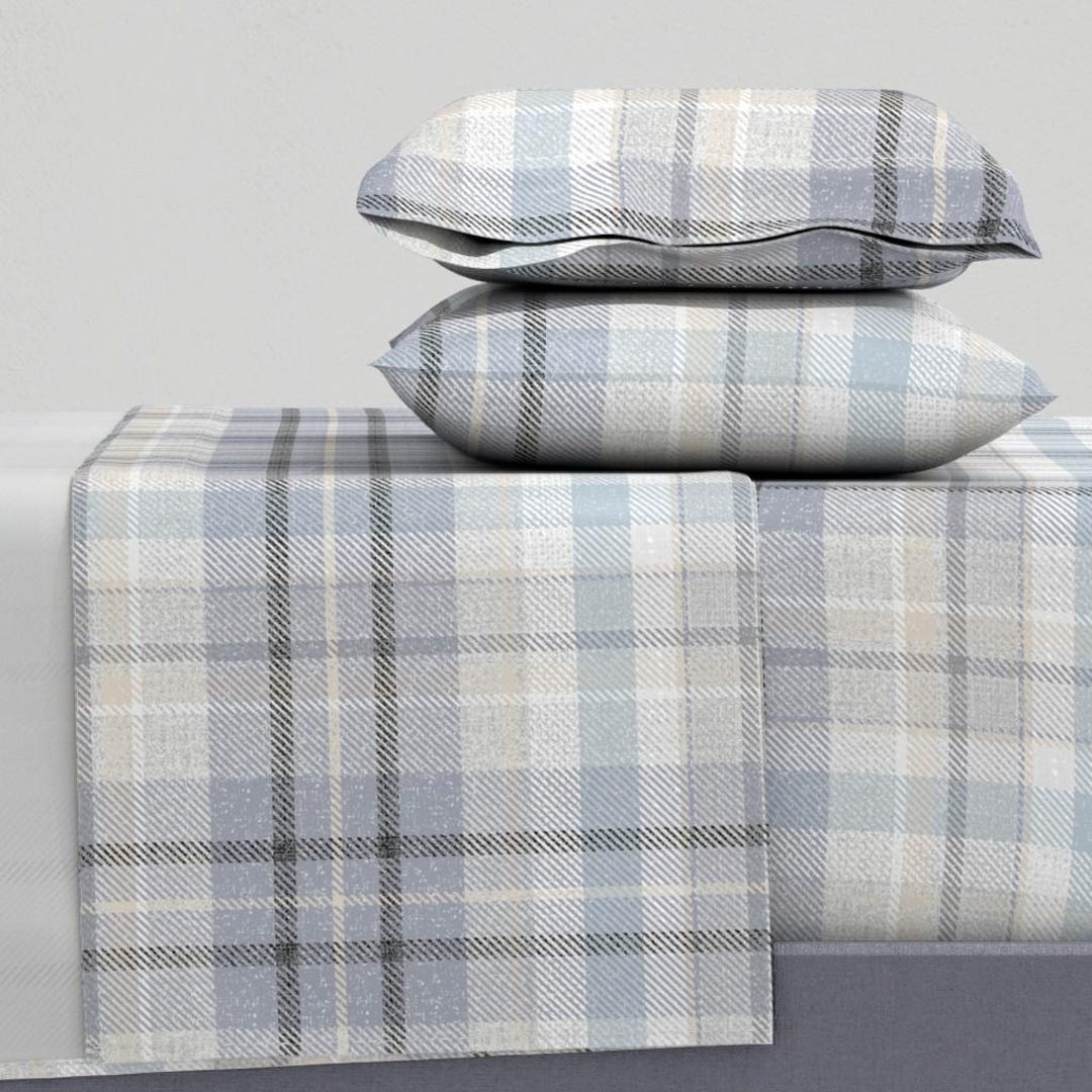Blue Gray Plaid Sheets - Peaceful Plaid by Ottomanbrim - Neutral ...