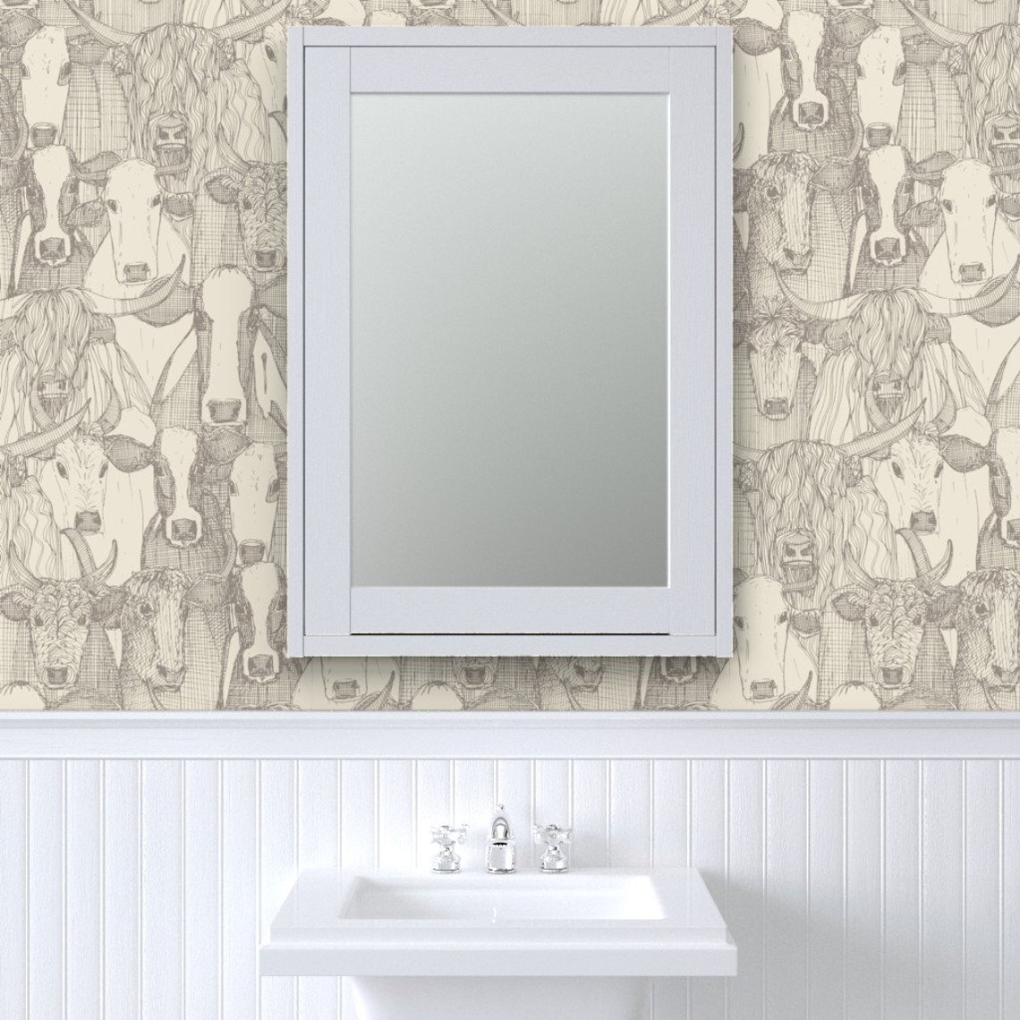 Neutral Cow Non-pasted Wallpaper Cattle Farming Rustic Farmhouse Dairy ...