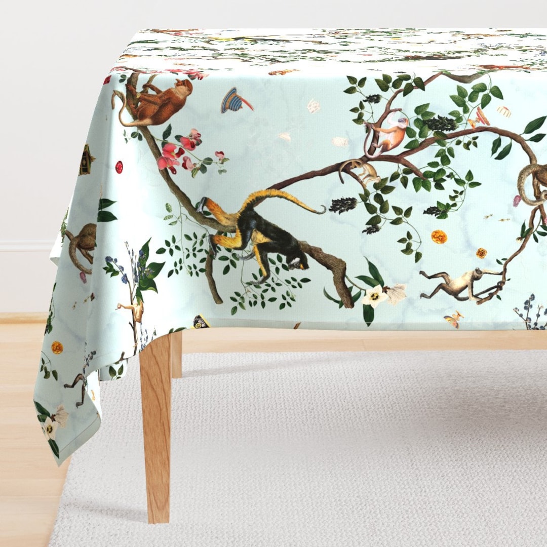 Monkey Chinoiserie Tablecloth Monkey World Blue by Fifikoussout Vintage ...