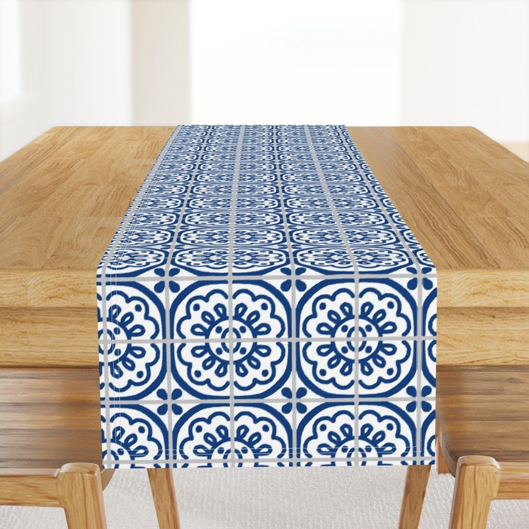 Blue Farmhouse Tile Table Runner - Farmhouse Tile by 3rittanylane ...