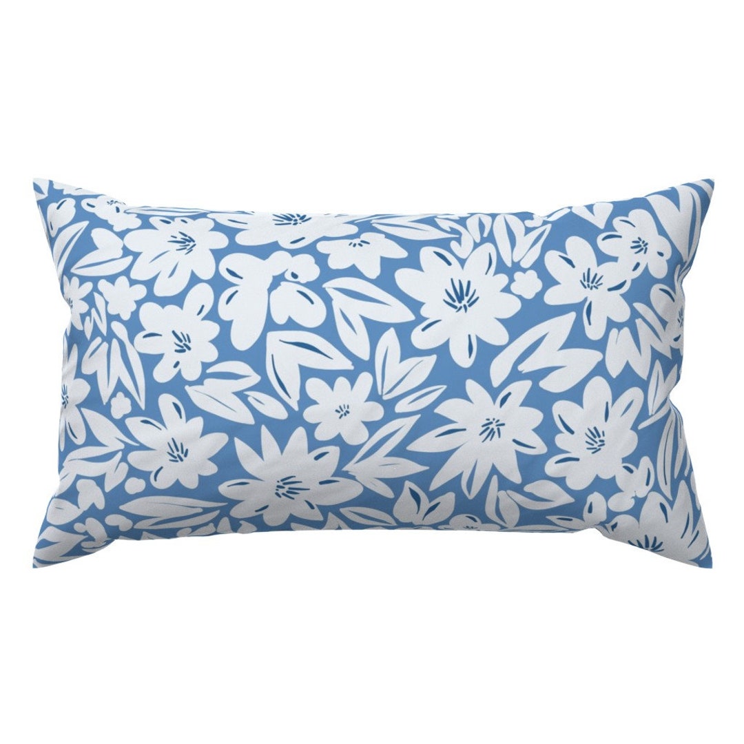 Painterly Botanical Lumbar Pillow - Flowers Abstract Baby Blue ...