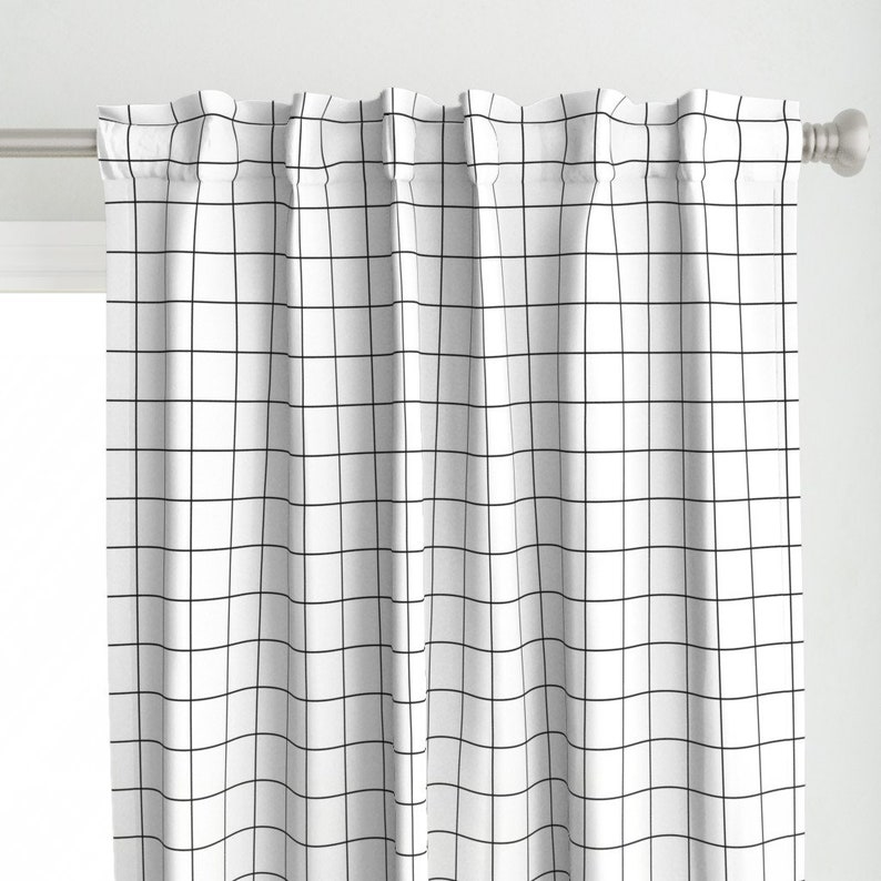 Square Grid Curtain Panel Black and White Windowpane Grid - Etsy