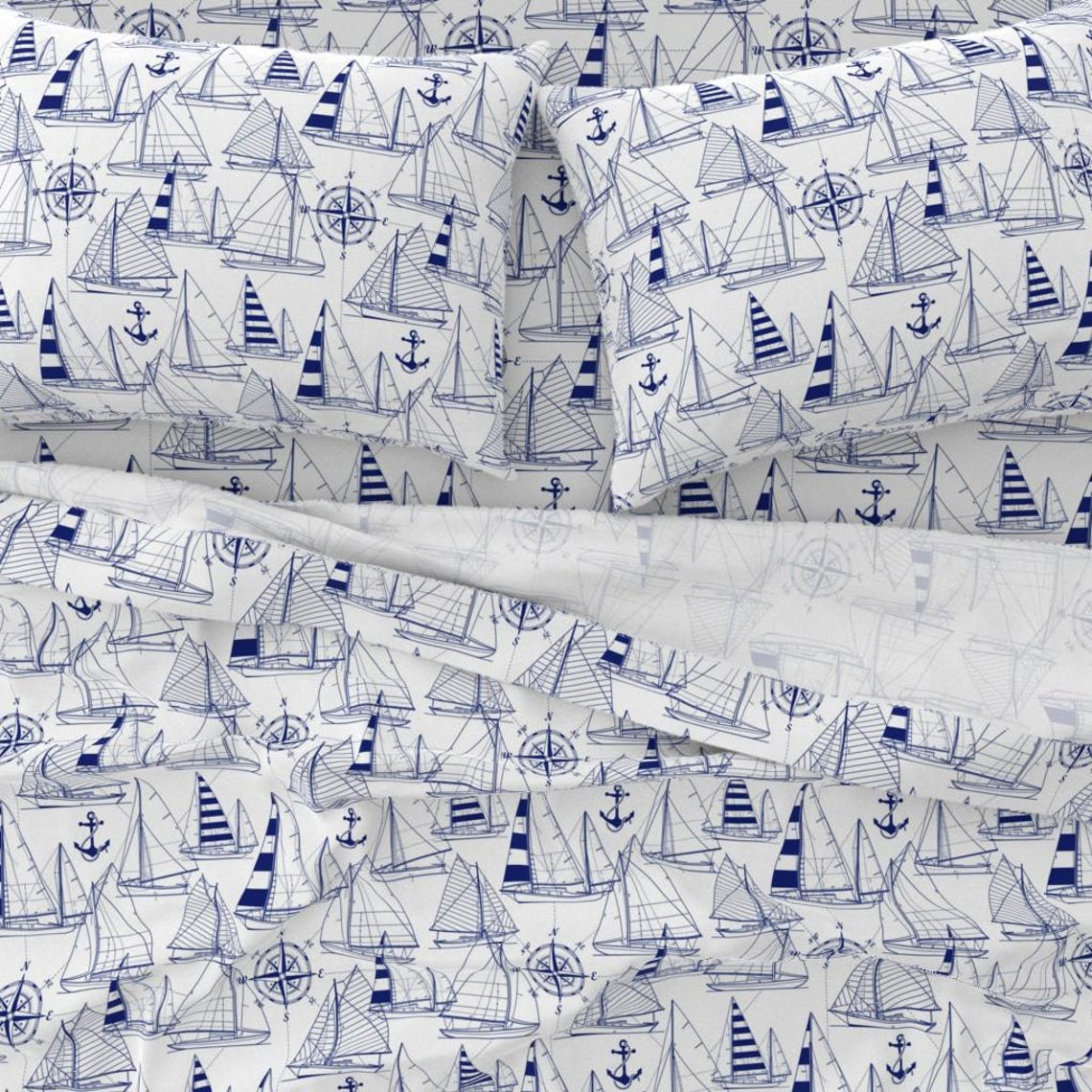 Blue Sailboats Sheets - Sailboats Navy White by Mirabelle_print ...