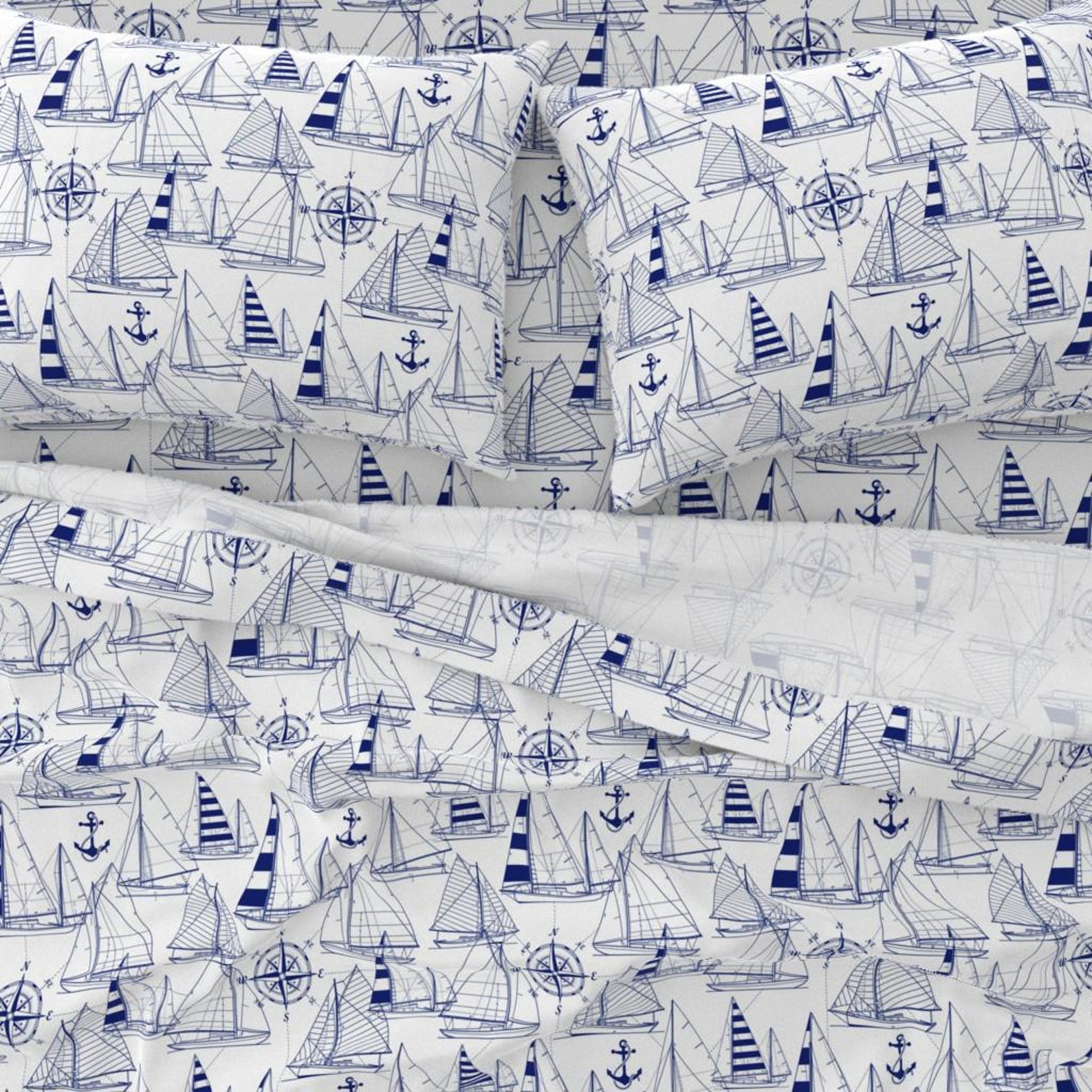 Blue Sailboats Sheets - Sailboats Navy White by Mirabelle_print ...