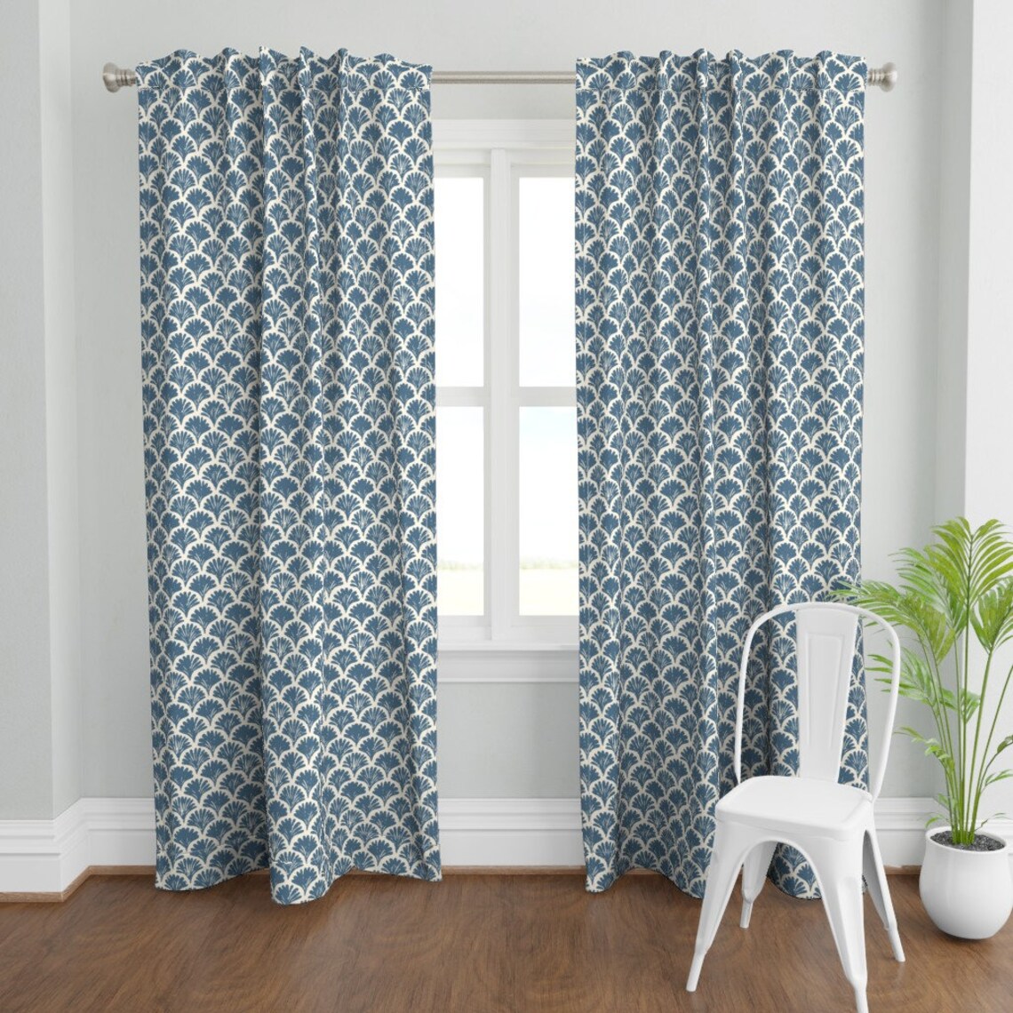 Sea Shell Scallop Curtain Panel - Coastal Nautical Block Print Neutral ...
