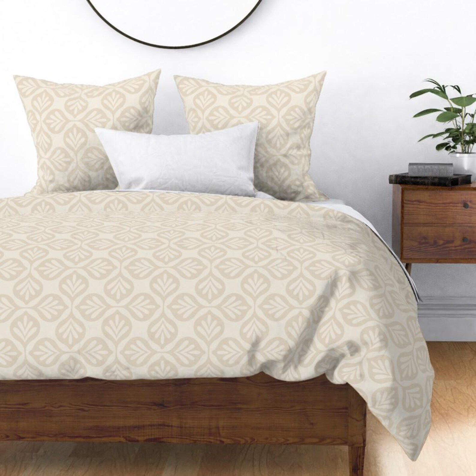 Tan Geometric Leaves Bedding - Retro Abstract Tan by Muchsketch ...