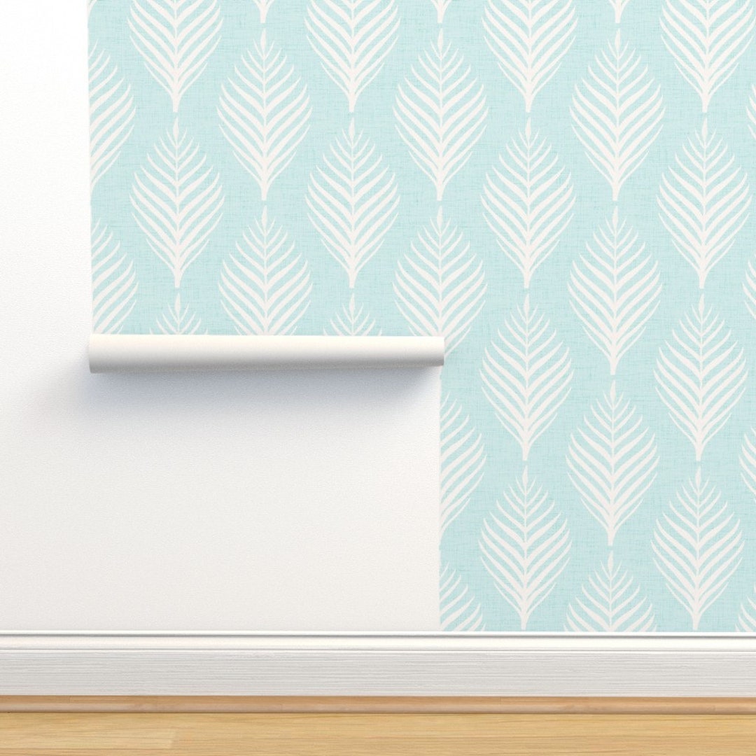 Buy Aqua Tropical Non-pasted Wallpaper - Palm Frond in Cream by Michele ...