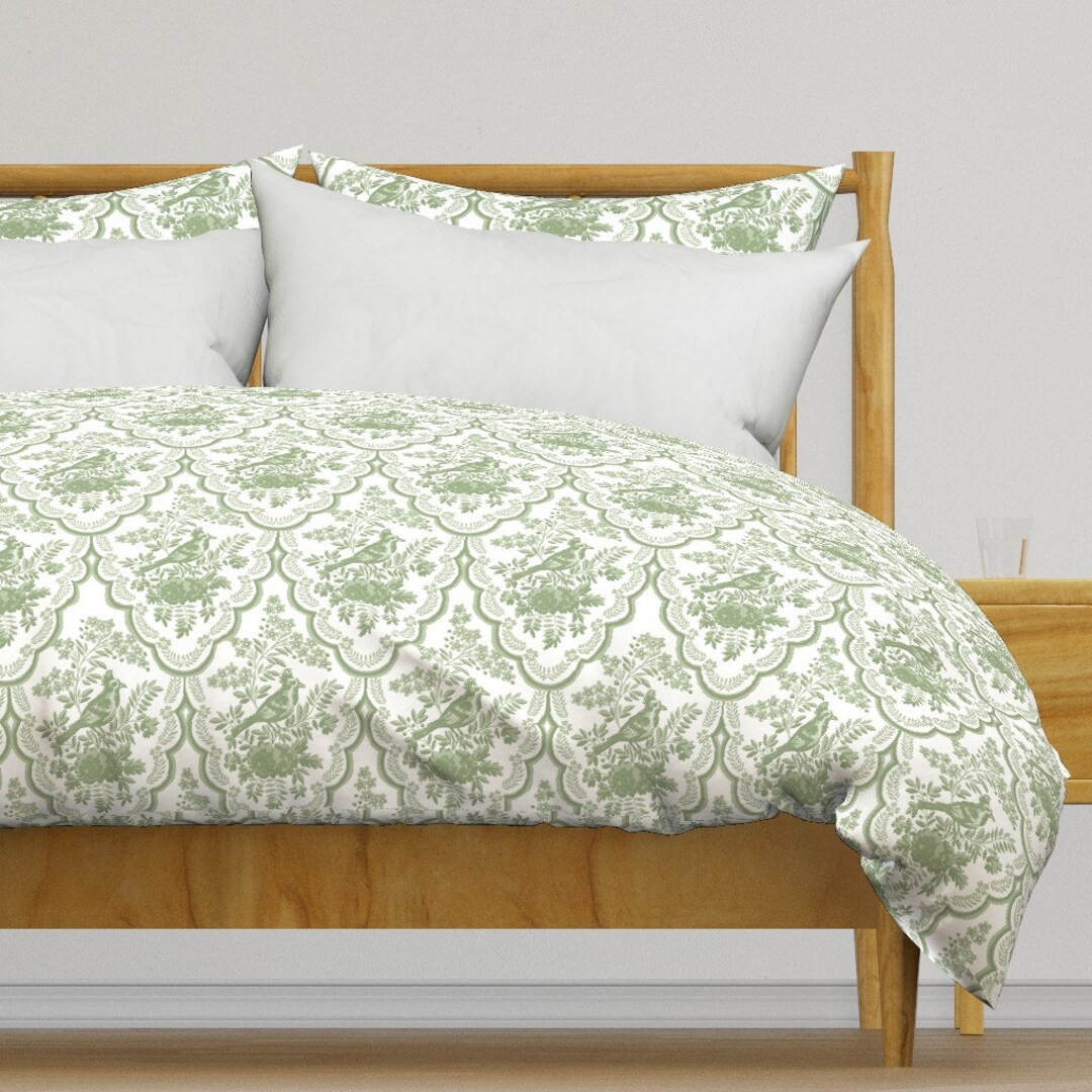 Green Cottage Bedding Theresa Basil by Lilyoake Flowers Birds Scallop ...