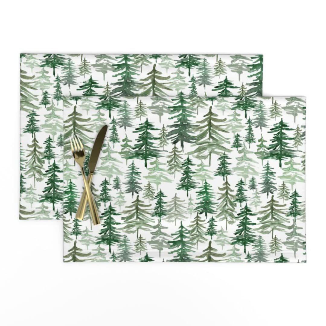 Pine Trees Placemats Set of 2 - Forest Woodland Trees Winter Christmas ...