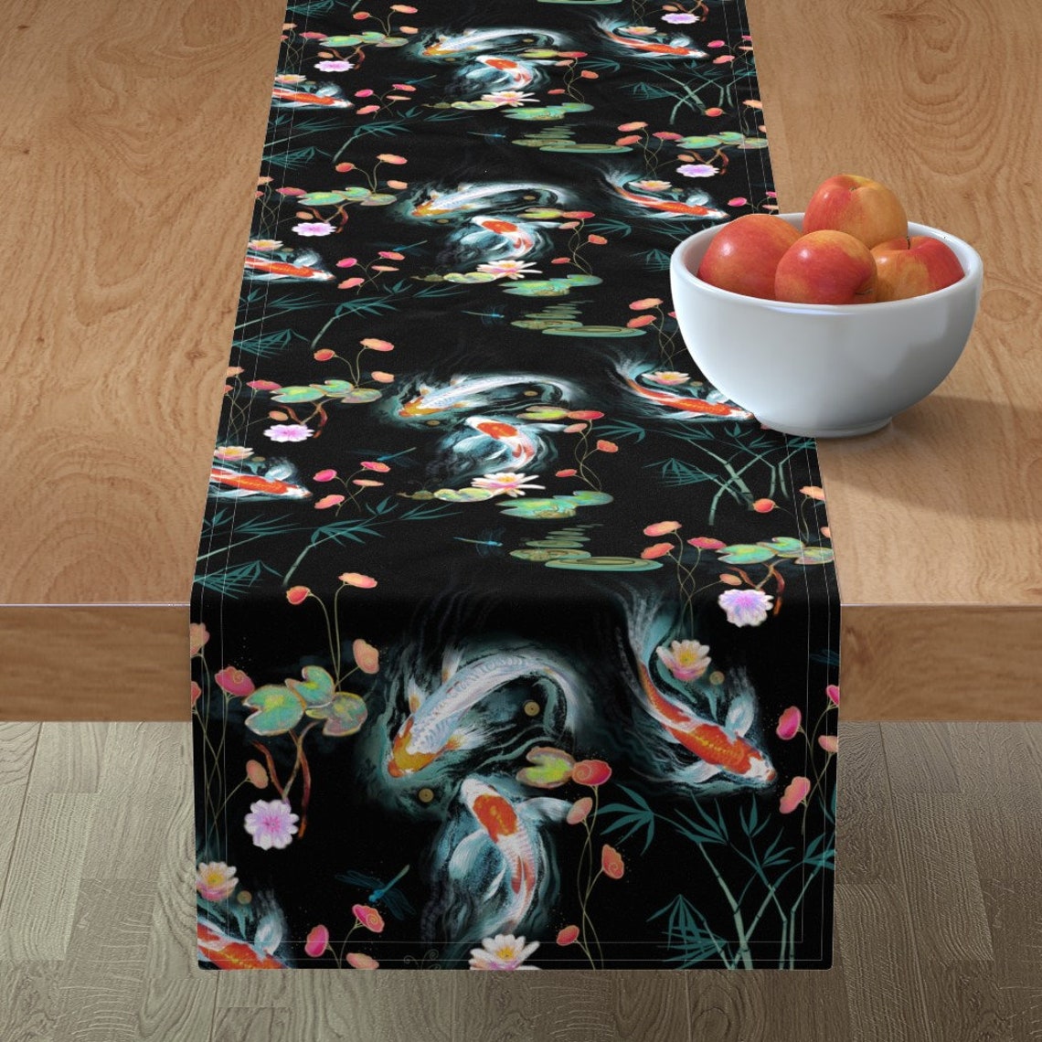 Koi Pond Table Runner Japanese Water Garden Black by - Etsy