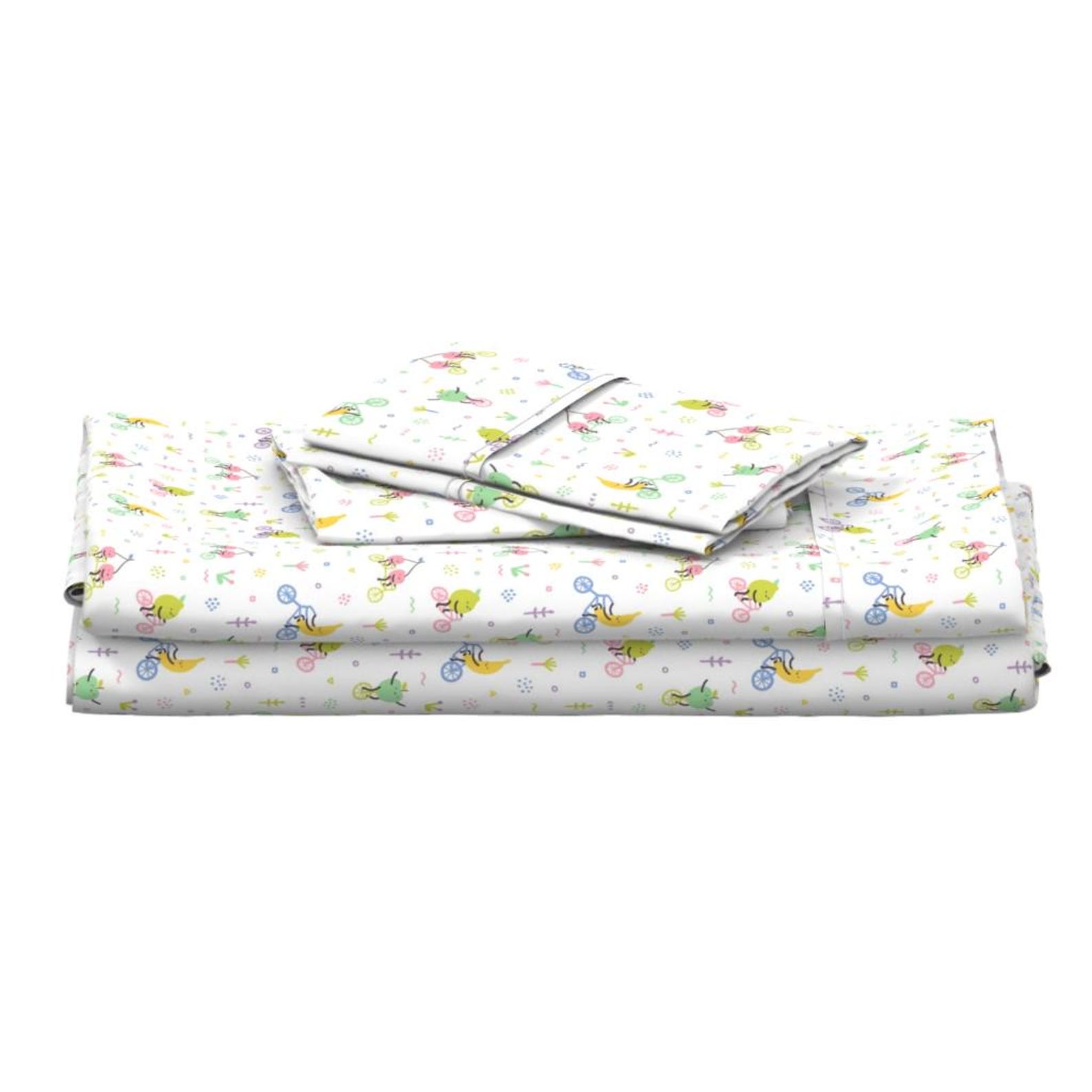 Whimsical Fruit Sheets - Fruits on Bikes by Kondratya - Bicycles Fun ...