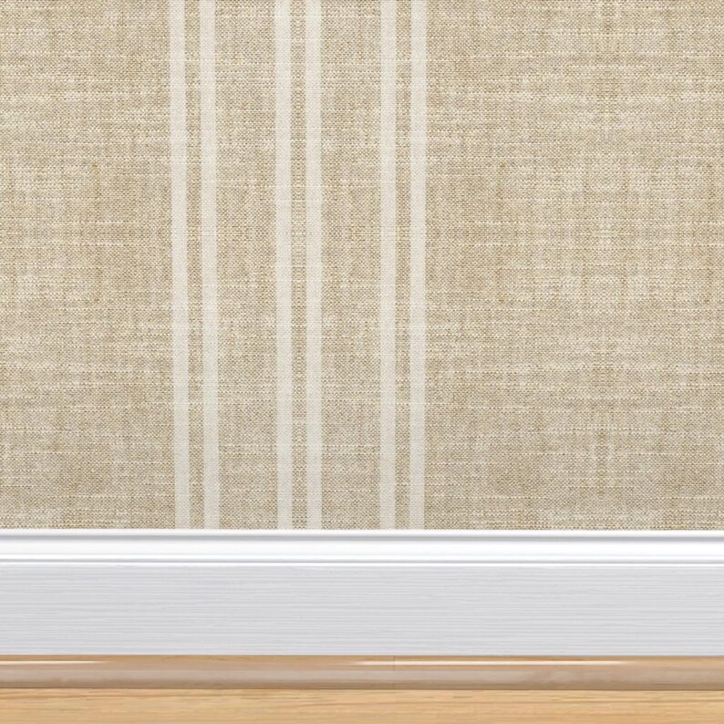 Weathered Stripe Textured Grasscloth Wallpaper - French Ticking Stripes ...