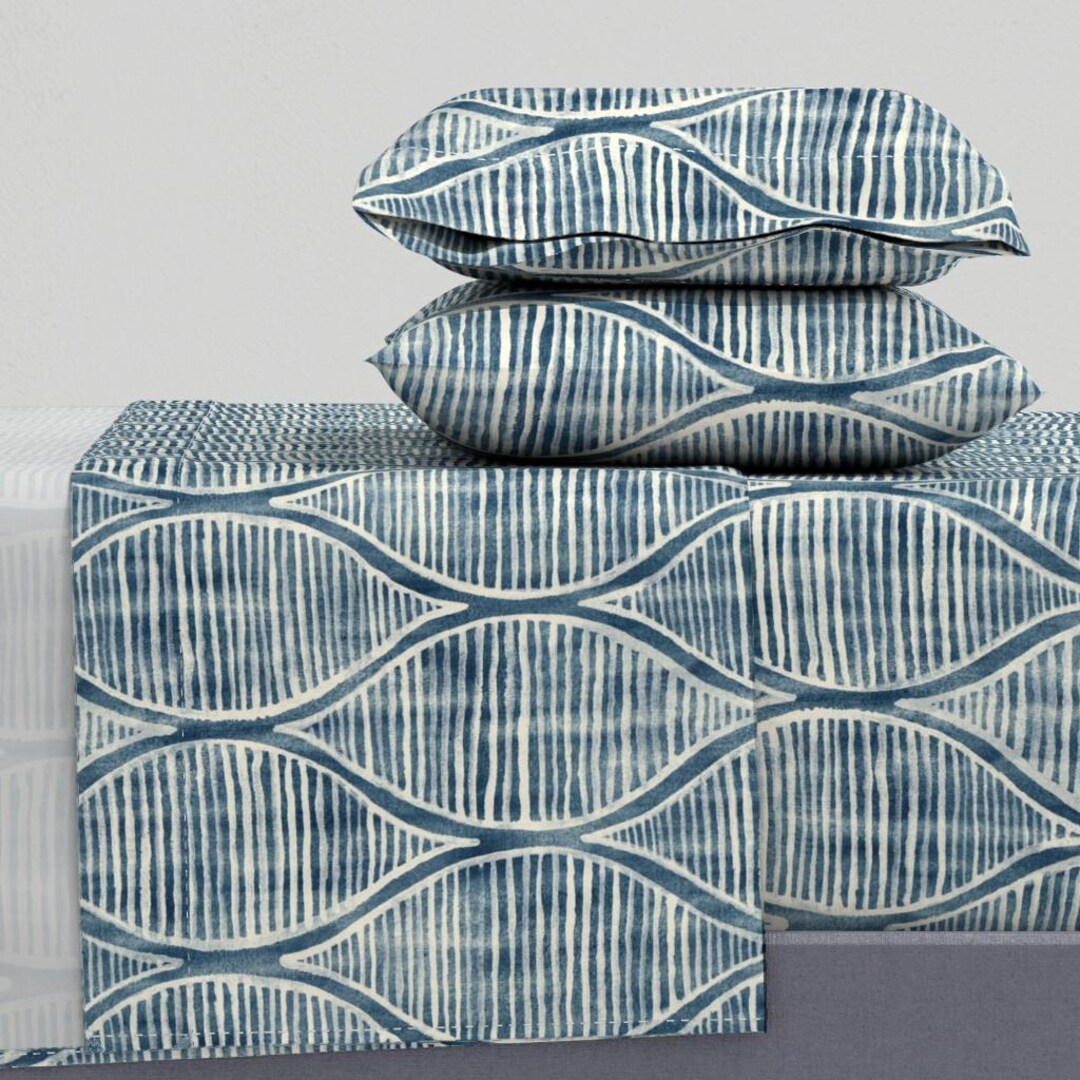 Boho Blue Grey Sheets - Cream Linework Ogee by Micklyn - Modern Ogee ...