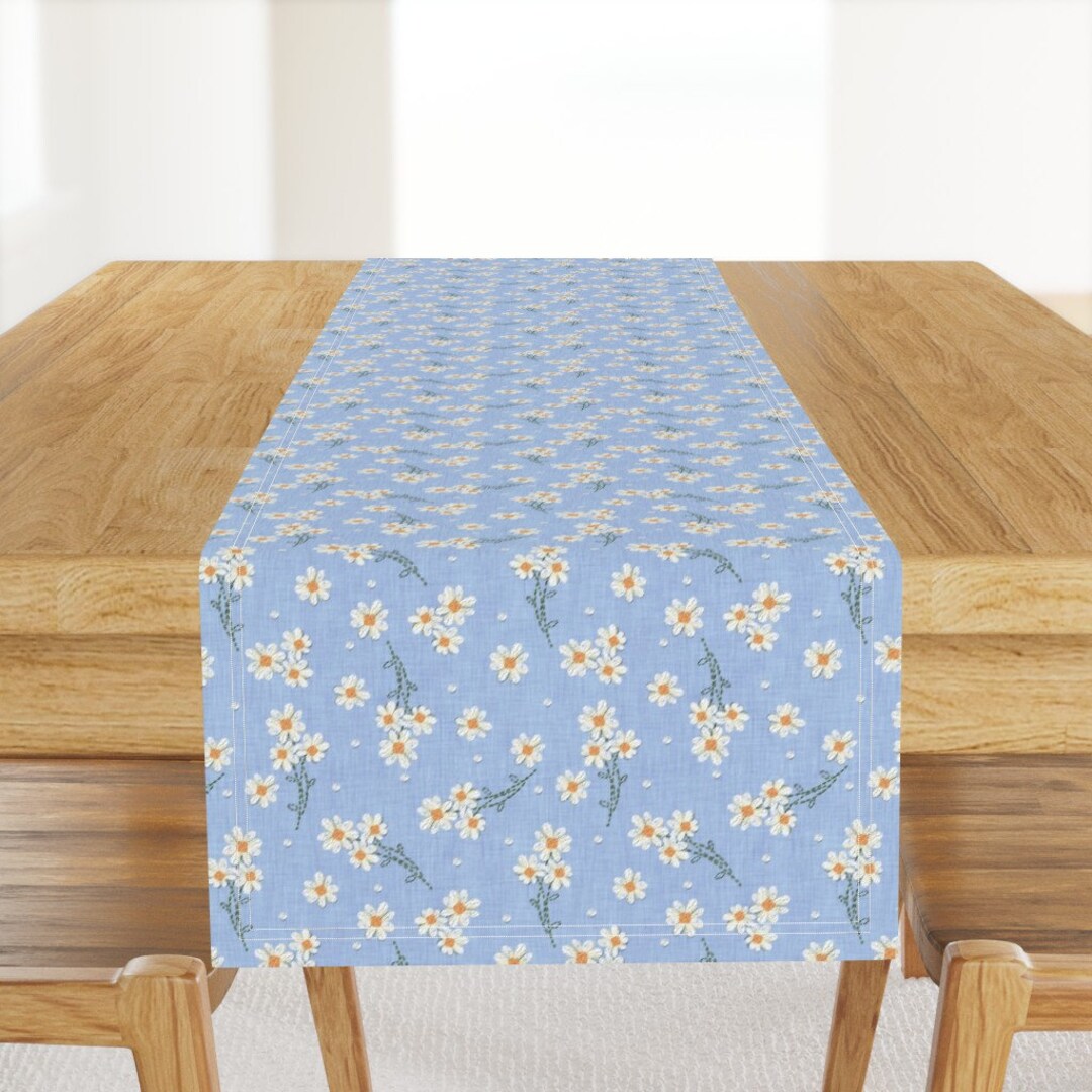 Spring Daisy Table Runner Daisy Stitch by Paisleyanddot_llc Light Blue ...