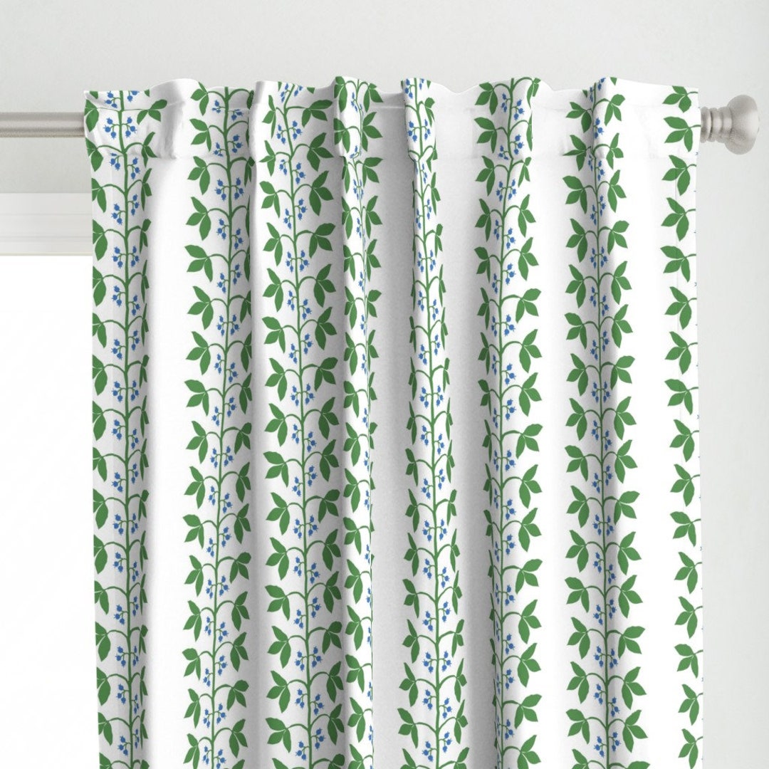 Striped Vines Curtain Panel - Green Blue Nursery Kitchen French Berry ...