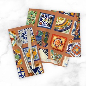 Pottery Dinner Napkins (set of 2) - Talavera Mexican Tiles by Wren ...