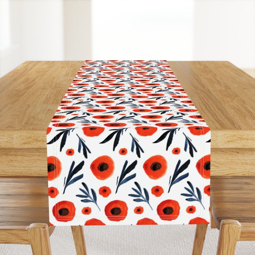 Scandinavian Modern Table Runner - Poppy Print Red Poppies Mod Floral ...