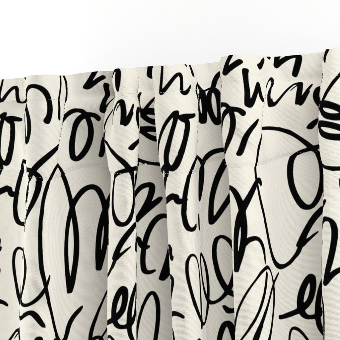 Scribbles Curtain Panel - Black White Modern Art Hand Drawn Freehand ...