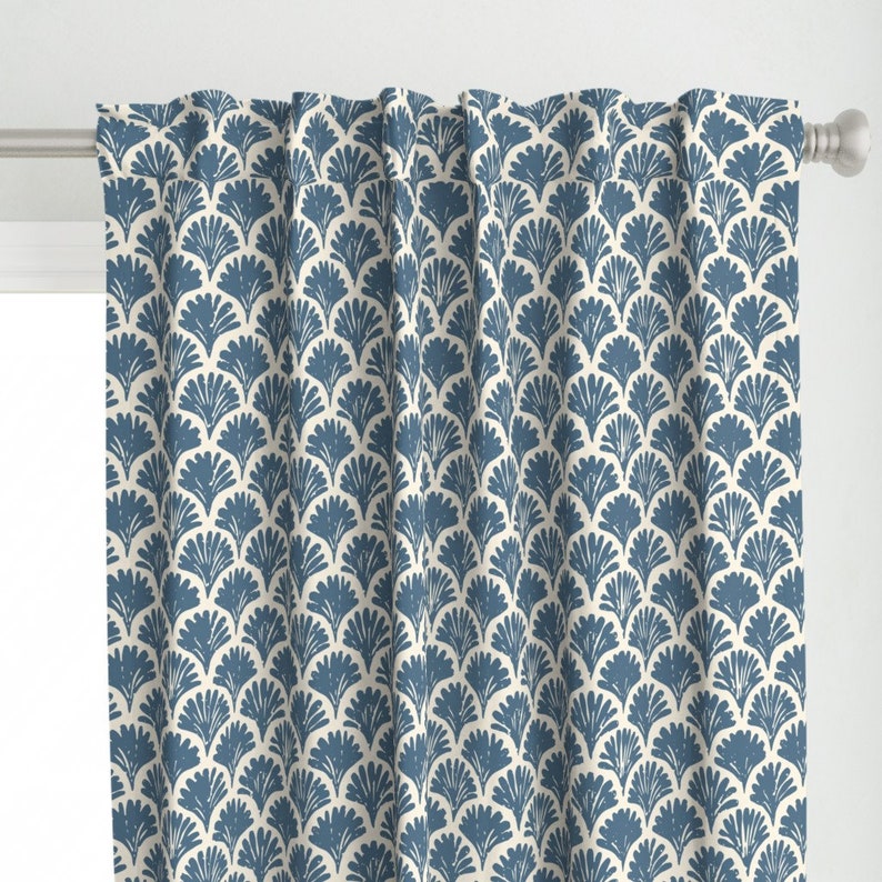 Sea Shell Scallop Curtain Panel - Coastal Nautical Block Print Neutral ...