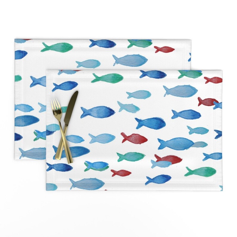 Watercolor Fishes Placemats set of 2 Little Fishes by - Etsy