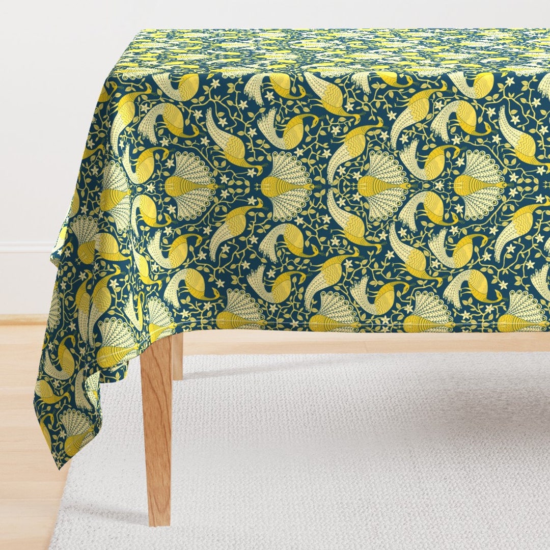 Art Deco Tablecloth Peacock Damask by Fox_&_shrew_co Golden Yellow Teal ...