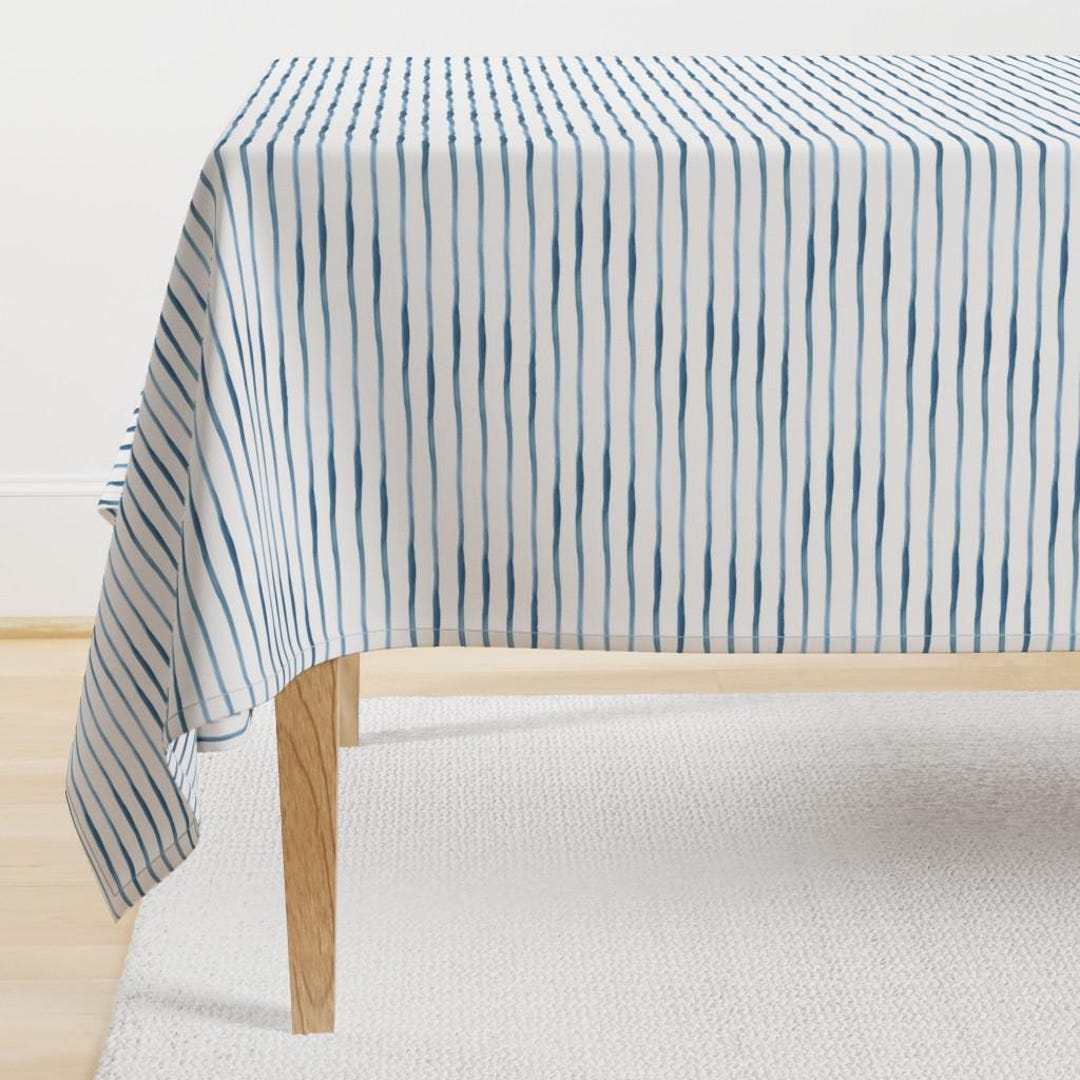 Modern Nautical Tablecloth - Blue Stripes Watercolor by Hipkiddesigns ...