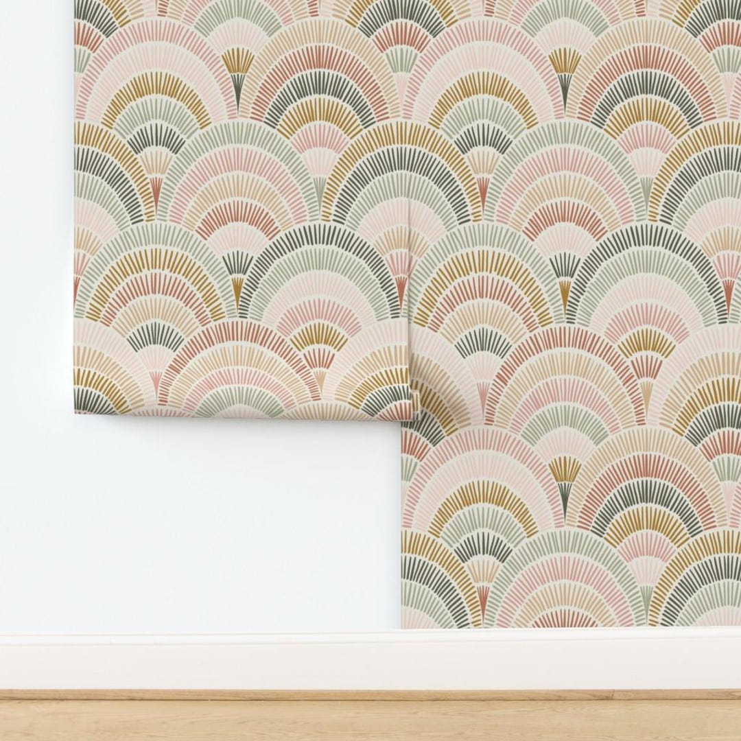 Earth Tone Boho Non-pasted Wallpaper Scallops Scales Bohemian Rainbow ...